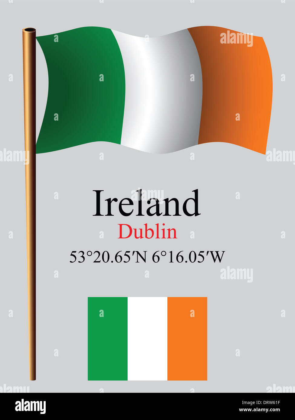 ireland wavy flag and coordinates against gray background, vector art ...