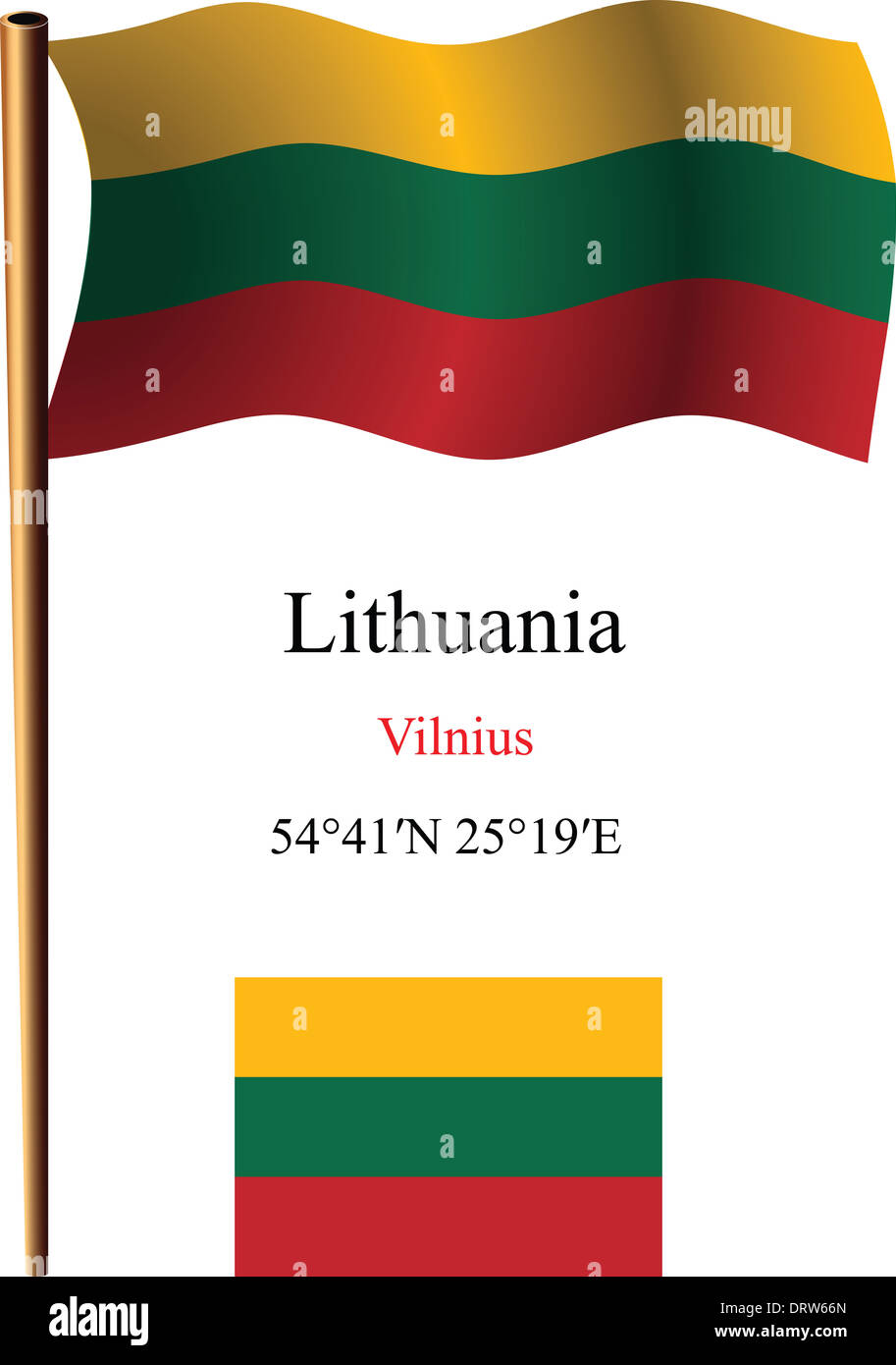 lithuania wavy flag and coordinates against white background, vector ...