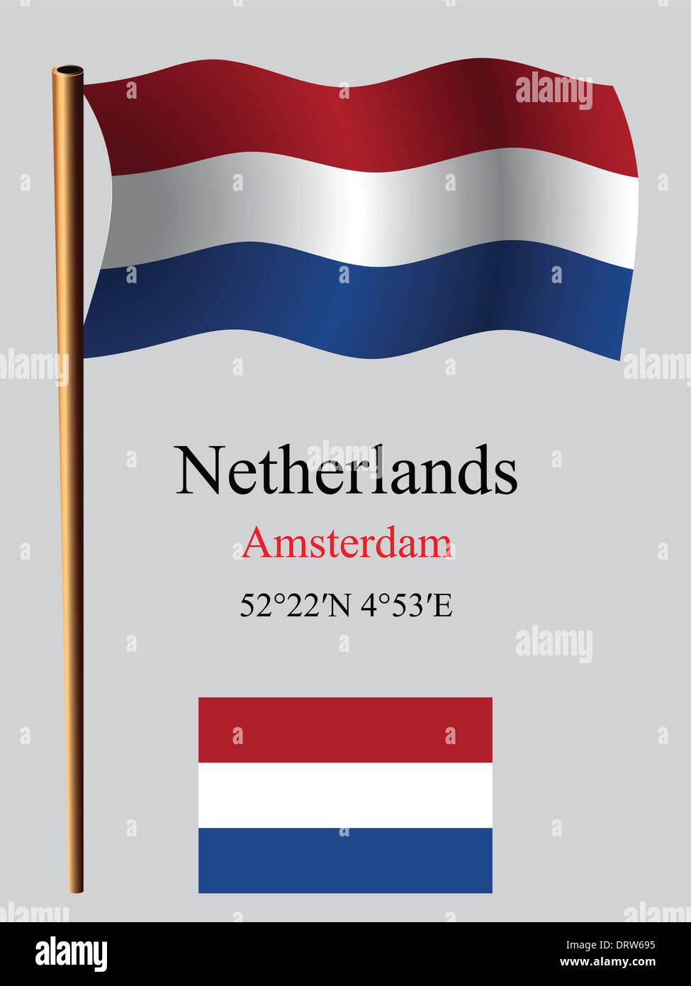 netherlands wavy flag and coordinates against gray background, vector ...