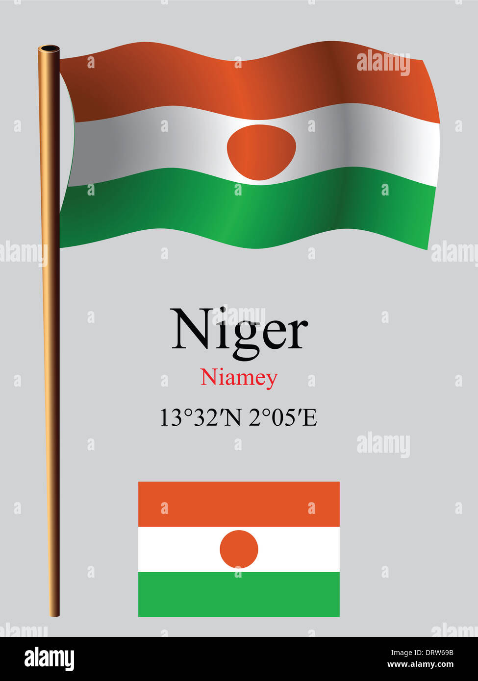 niger wavy flag and coordinates against gray background, vector art ...