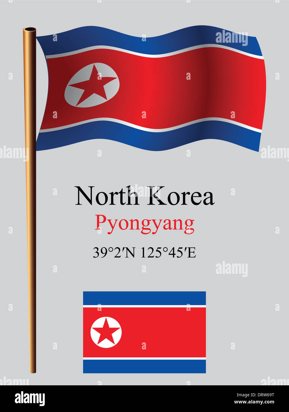 north korea wavy flag and coordinates against gray background, vector ...