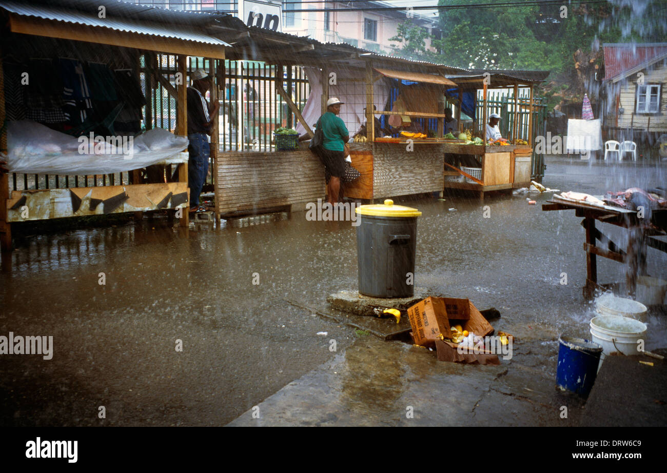 Scarborough Tobago Tropical Storm Rain Bouncing Off Road Stock Photo ...