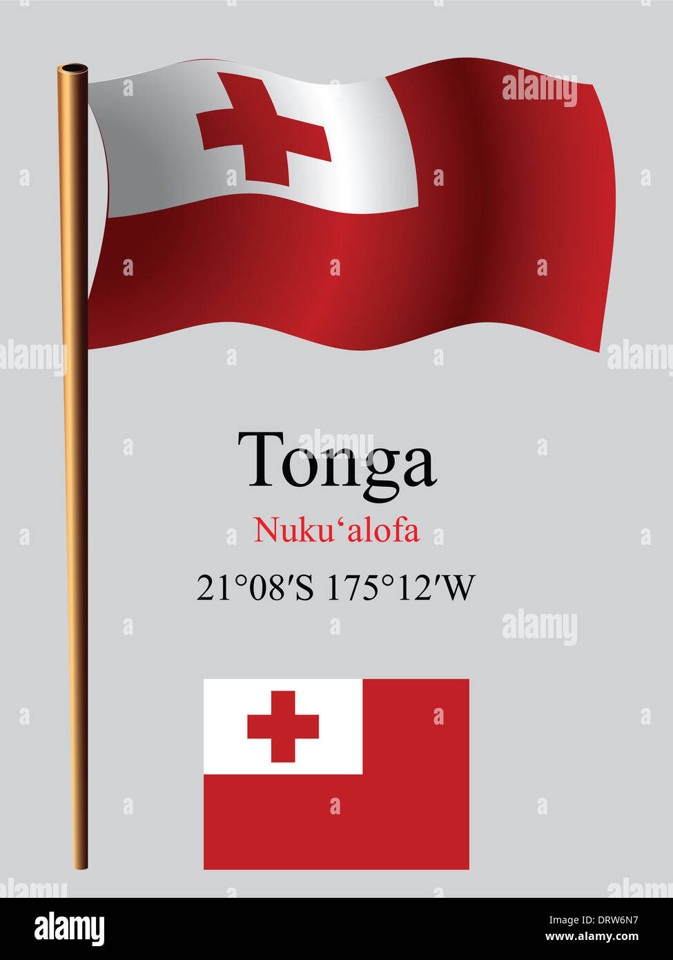 tonga wavy flag and coordinates against gray background, vector art ...