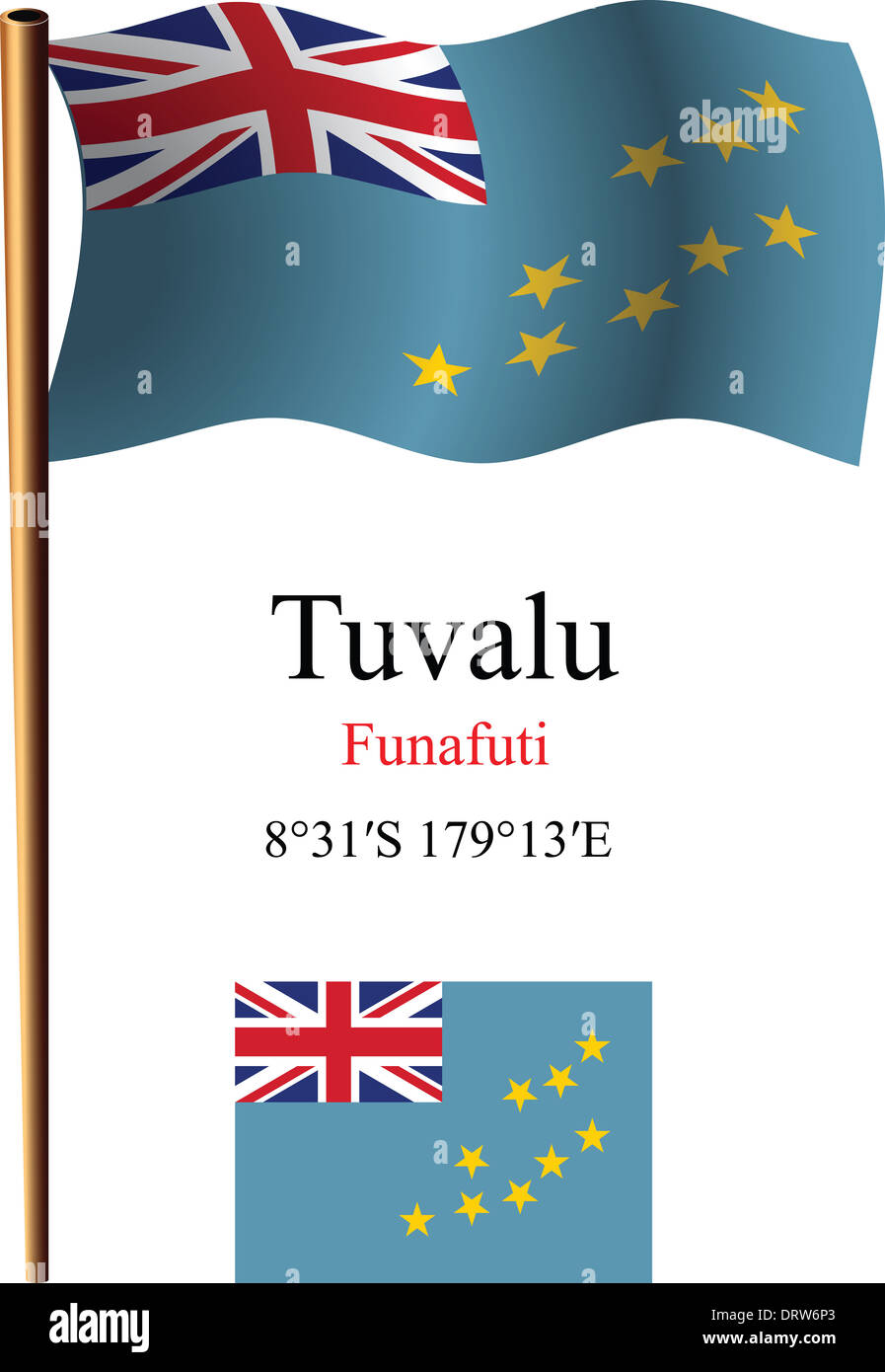 tuvalu wavy flag and coordinates against white background, vector art ...