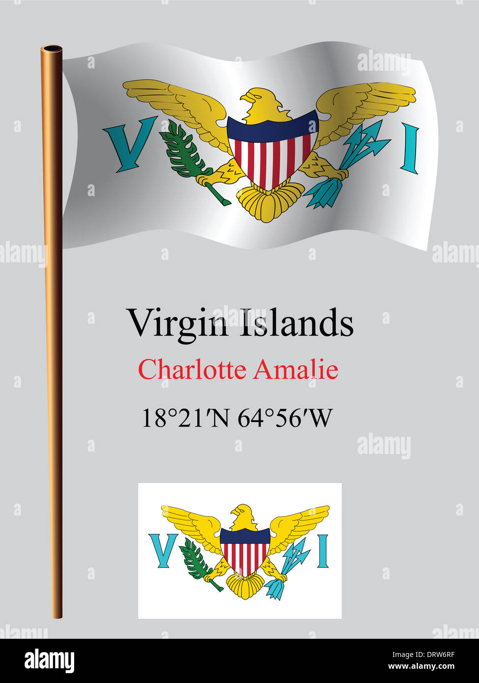 virgin islands wavy flag and coordinates against gray background ...