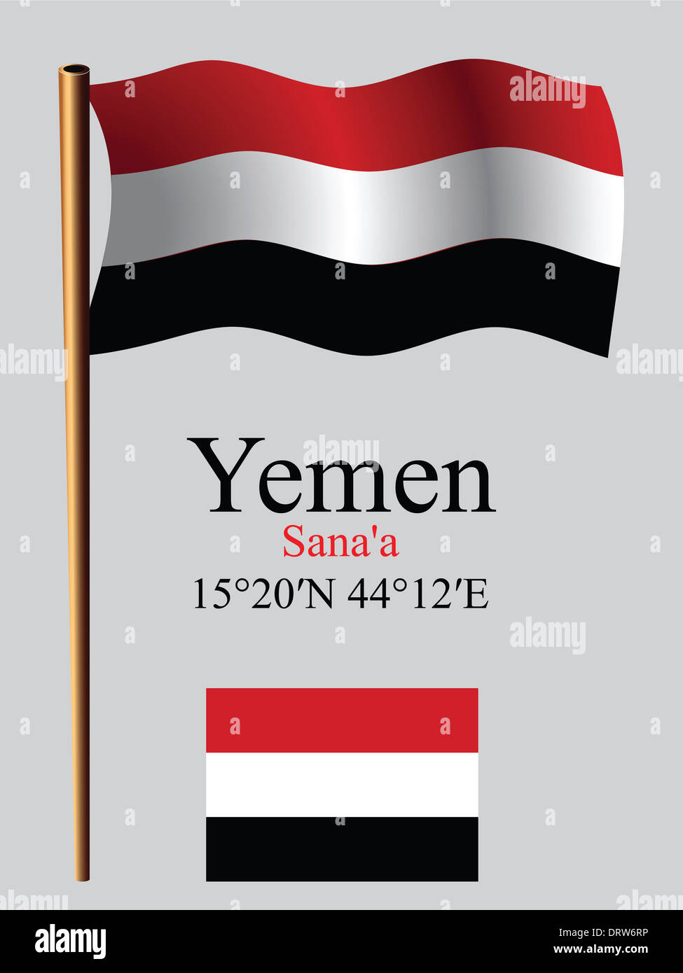 yemen wavy flag and coordinates against gray background, vector art ...