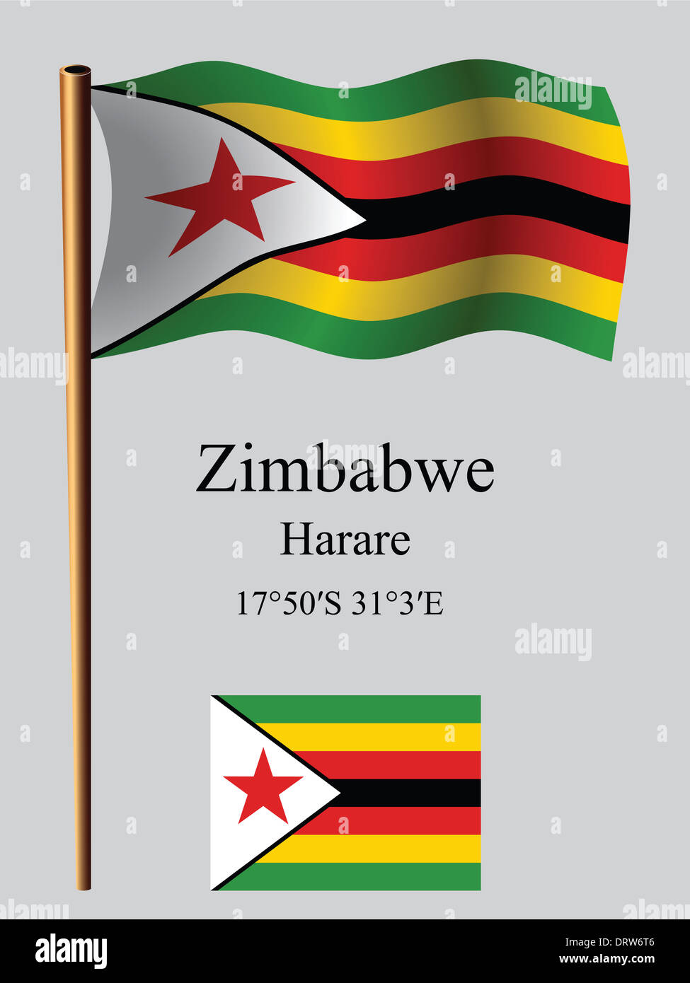 zimbabwe wavy flag and coordinates against gray background, vector art ...