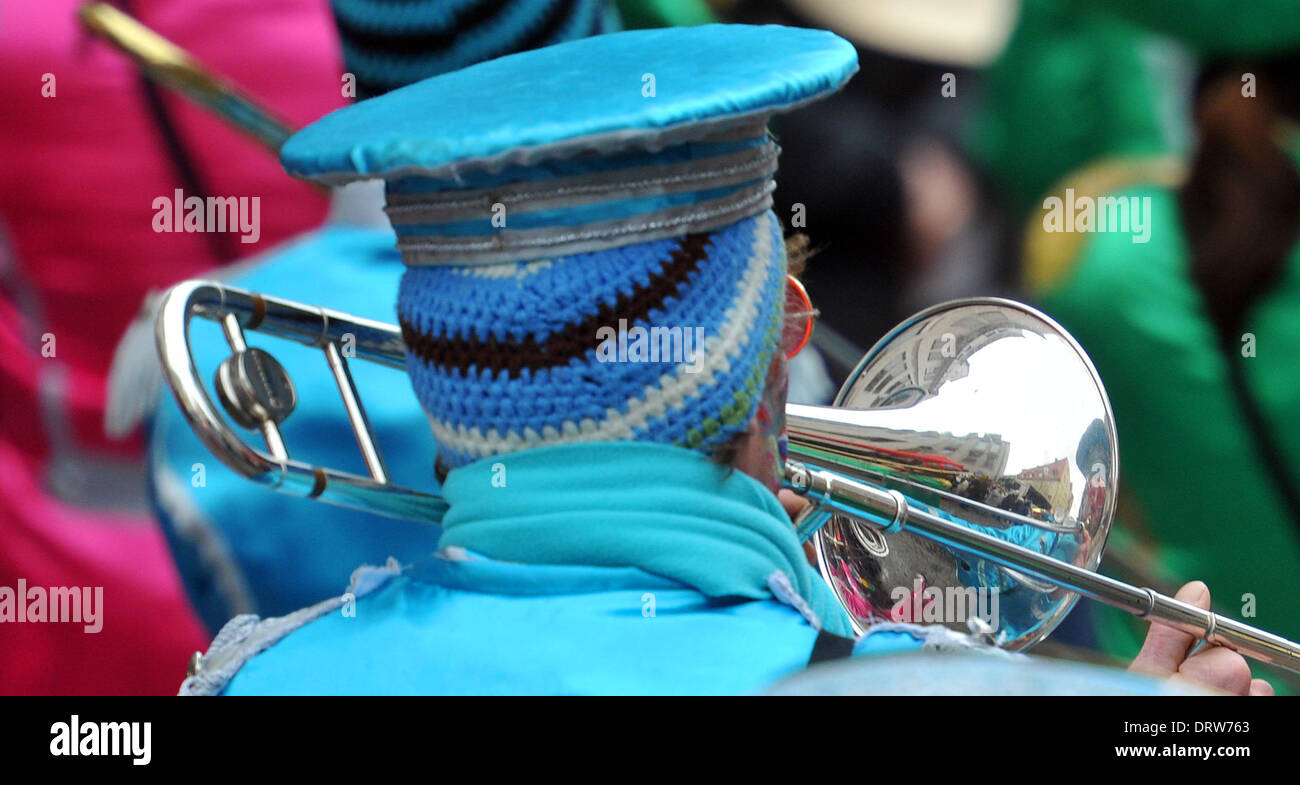 A musician plays during a carnival procession through Ulm, Germany, 02 ...