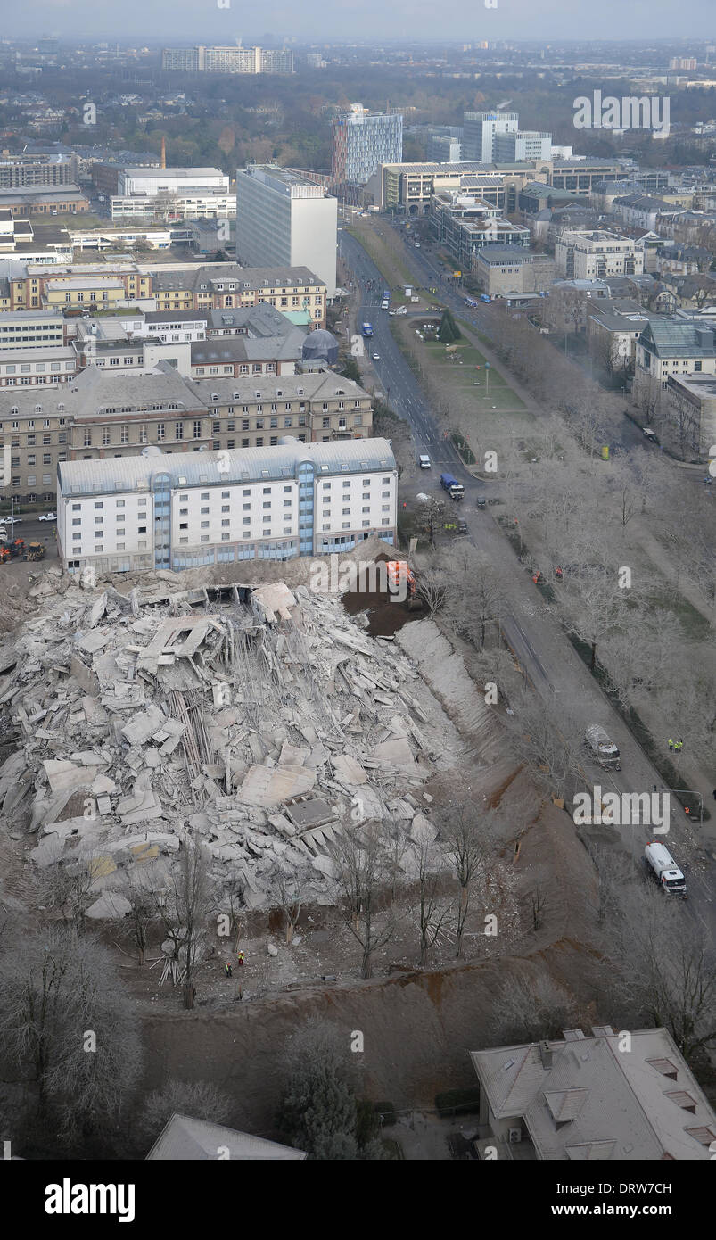 The rubble tip of the blown up AFE-tower is pictured in Frankfurt/Main ...