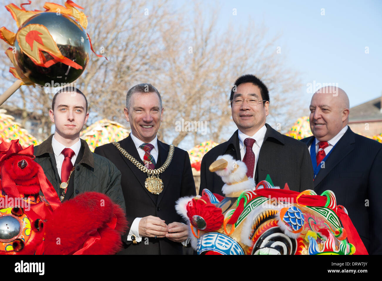 London, UK. 2nd Feb 2014. Lord Mayor of Liverpool Gary Millar and ...