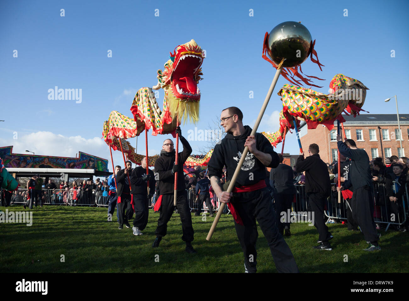 Liverpool, UK. 2nd Feb 2014. A Chinese dragon is paraded around Great ...