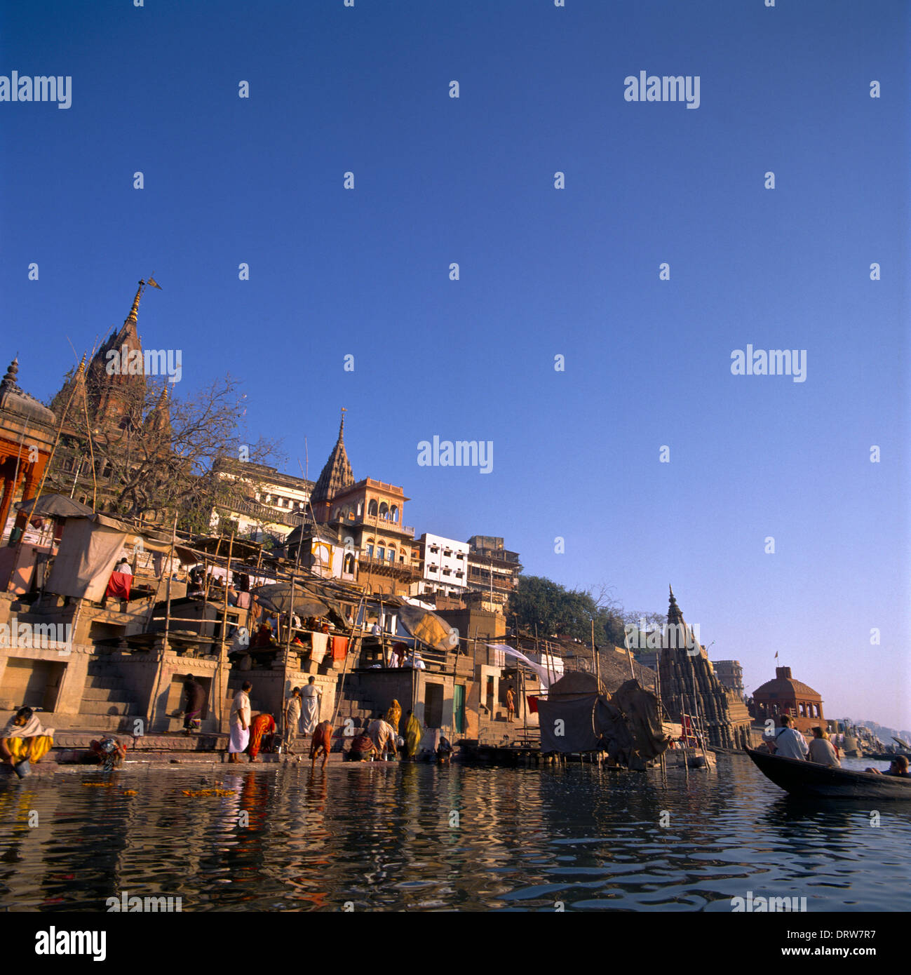 Varanassi India Early Morning On The Ganges - Temples Stock Photo - Alamy