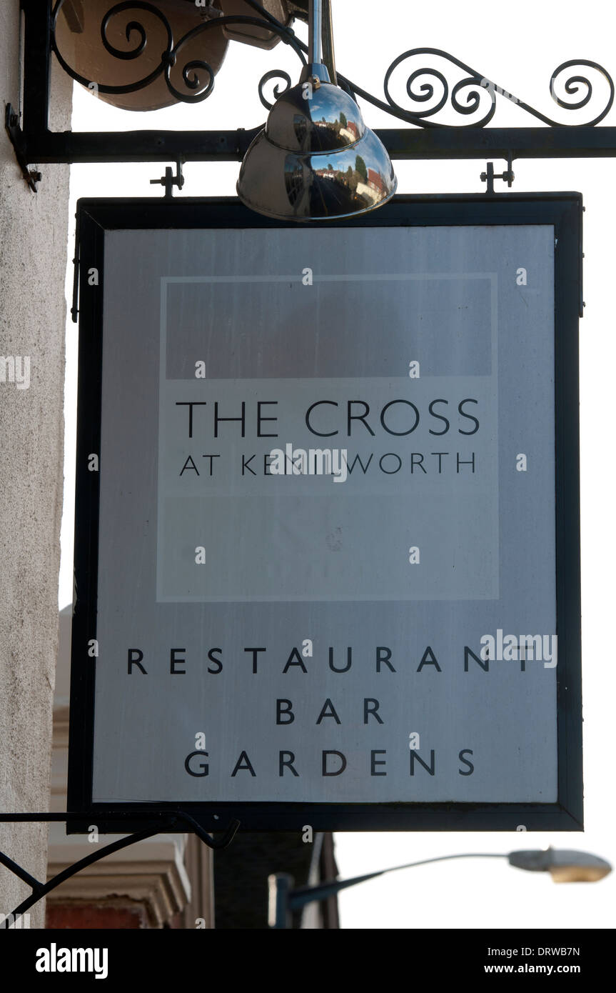 The Cross pub sign, Kenilworth, Warwickshire, England, UK Stock Photo ...