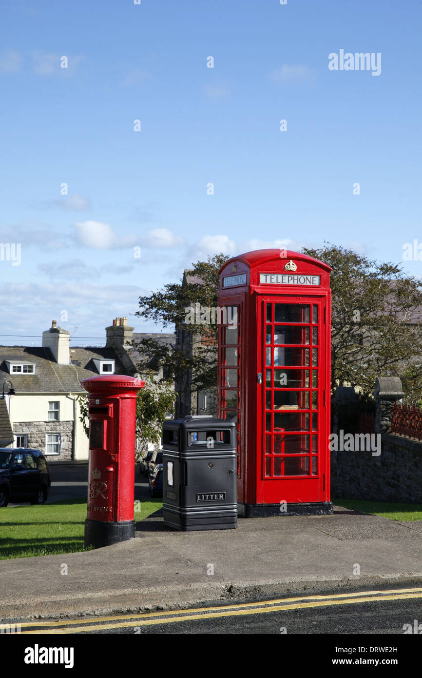 RED POST BOX BLACK LITTER BIN & TELEPHONE BOX PORT SAINT MARY ISLE OF ...