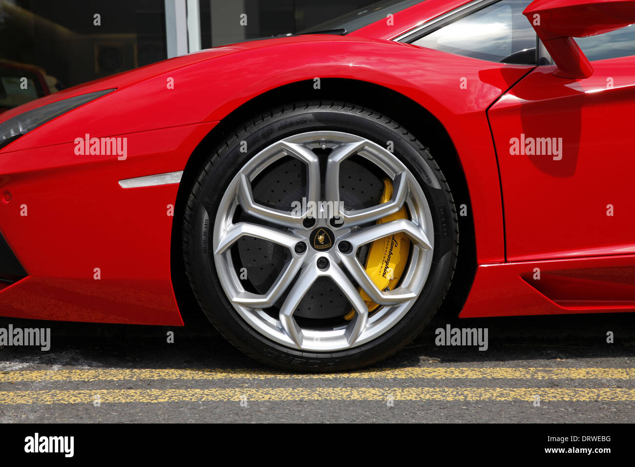 RED LAMBORGHINI AVENTADOR ALLOY WHEEL WILMSLOW ENGLAND 20 June 2013 ...