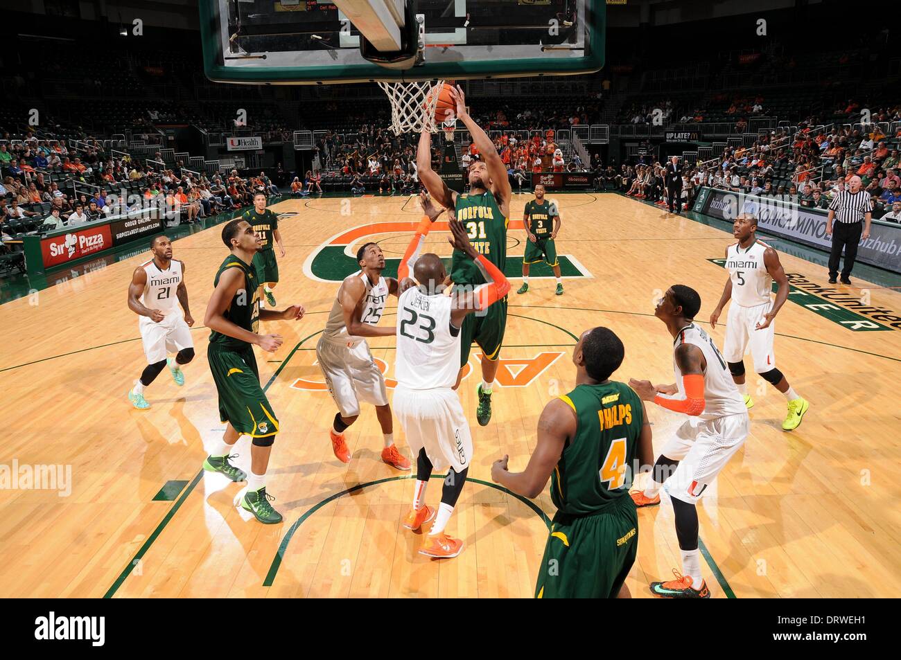Coral Gables, FL, USA. 1st Feb, 2014. Riley Maye #31 of Norfolk State ...