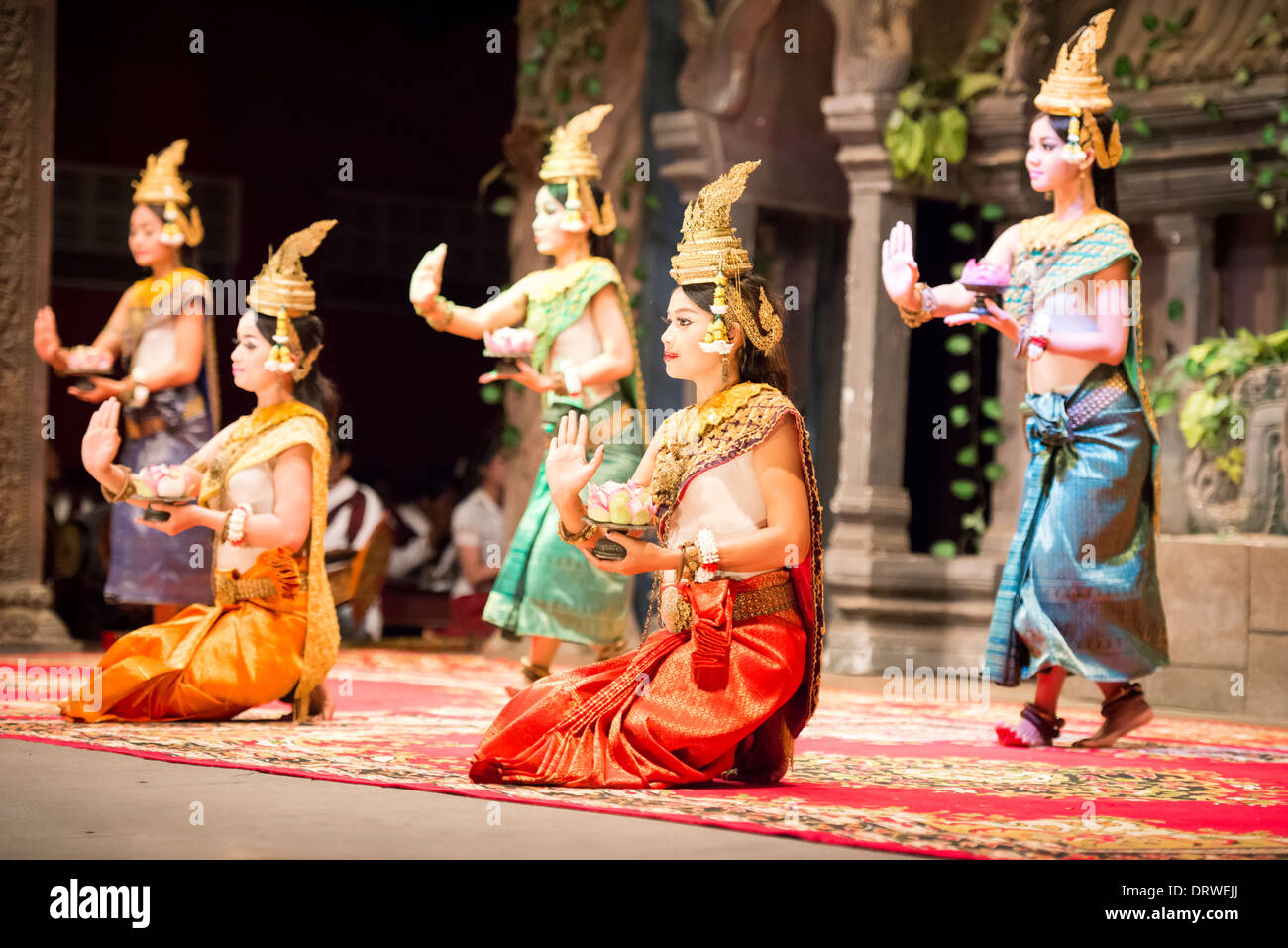 Traditional Khmer Apsara dancer are Dancing in the restaurant in Siem ...