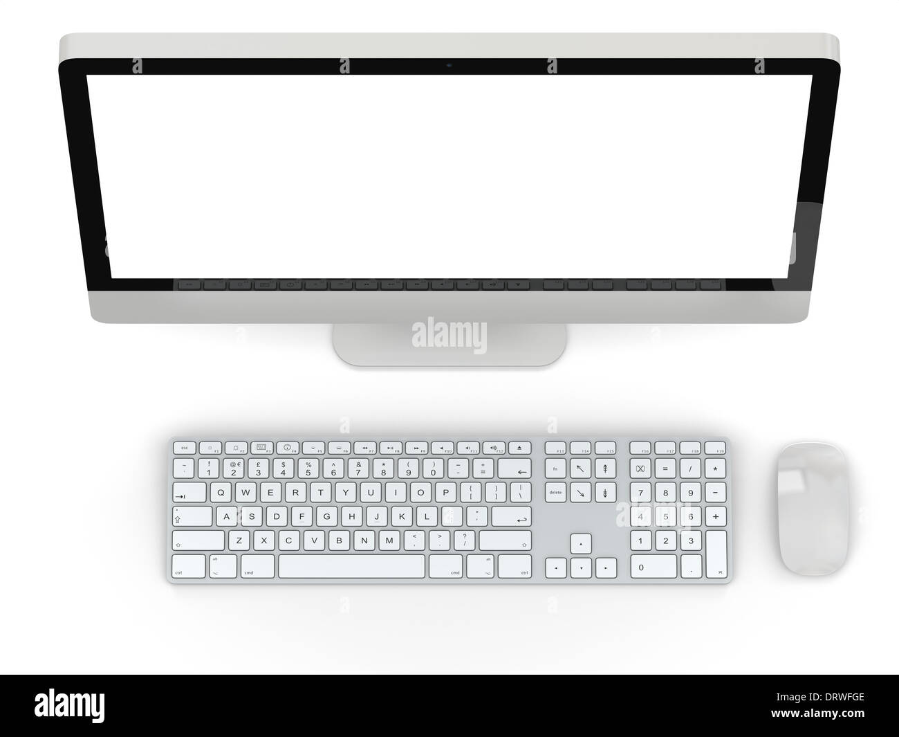 Modern desktop computer with white blank screen isolated on white ...