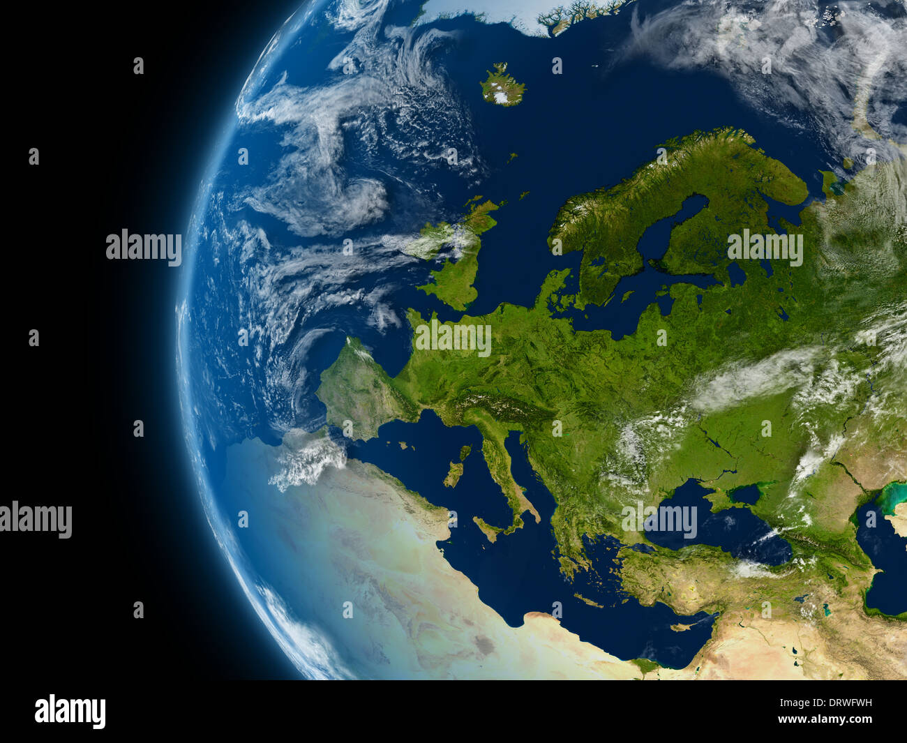 Europe viewed from space with atmosphere and clouds. Elements of this ...
