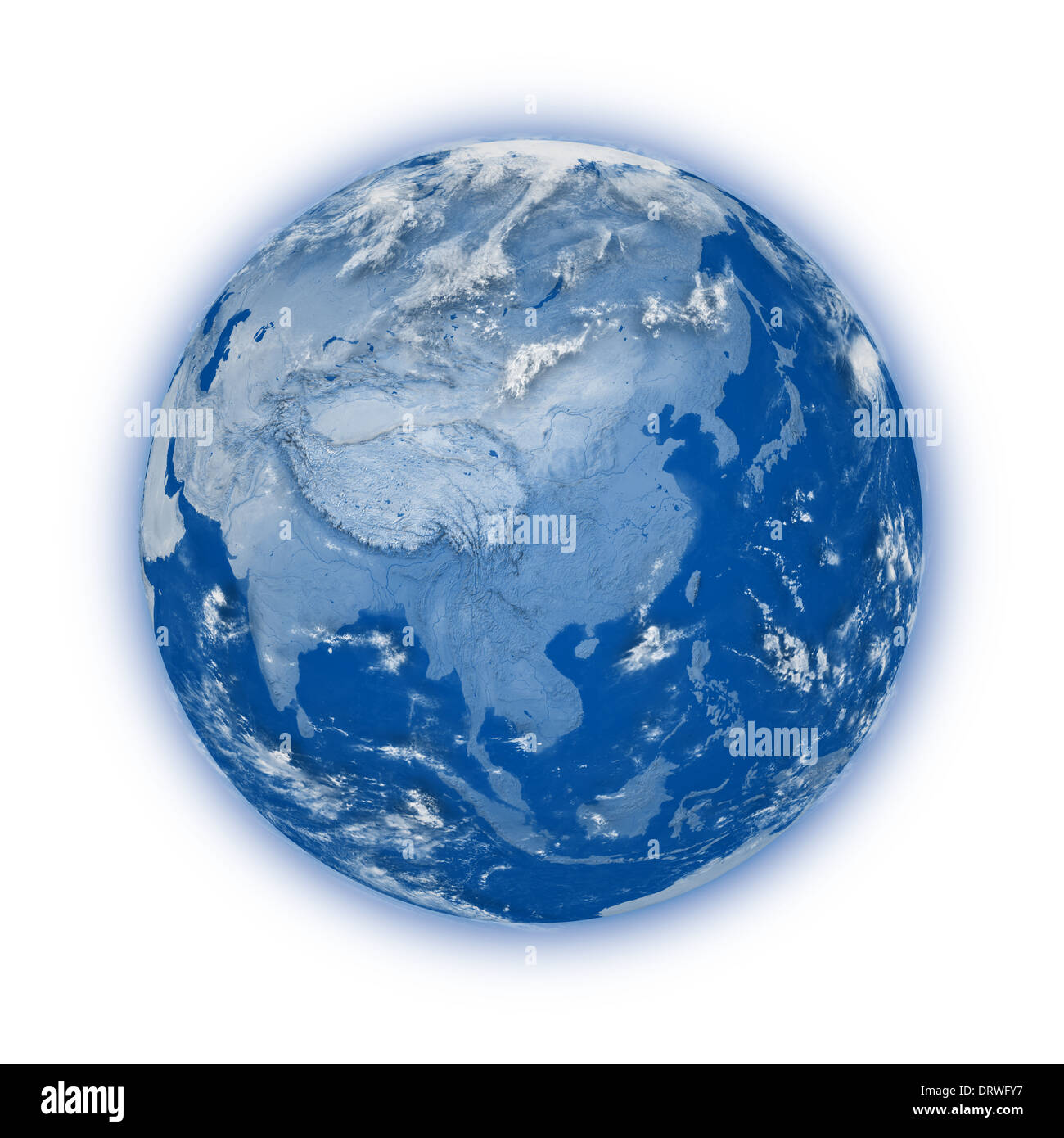 Southeast Asia on blue planet Earth isolated on white background ...
