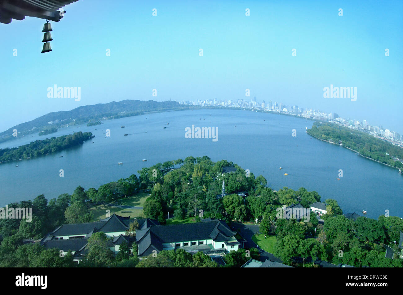 Chinese park in Hangzhou near Xihu Lake, China. Beautiful trees of ...