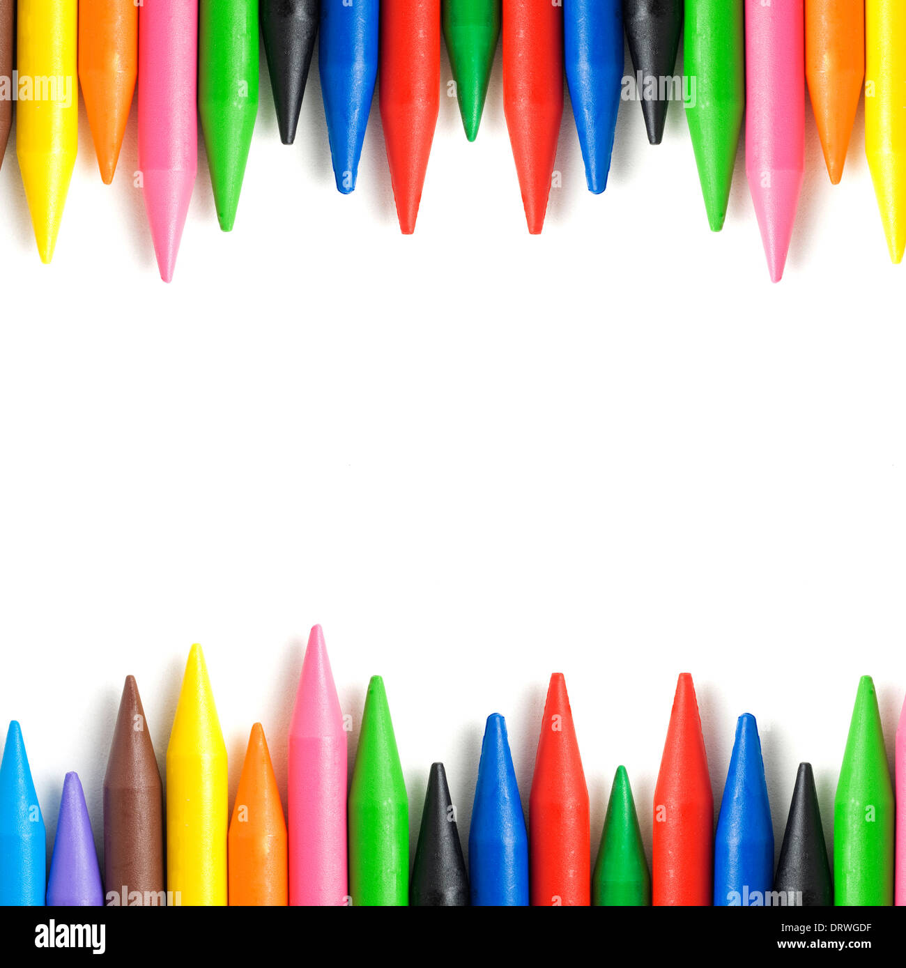 Wax crayons frame in square composition and isolated on white ...