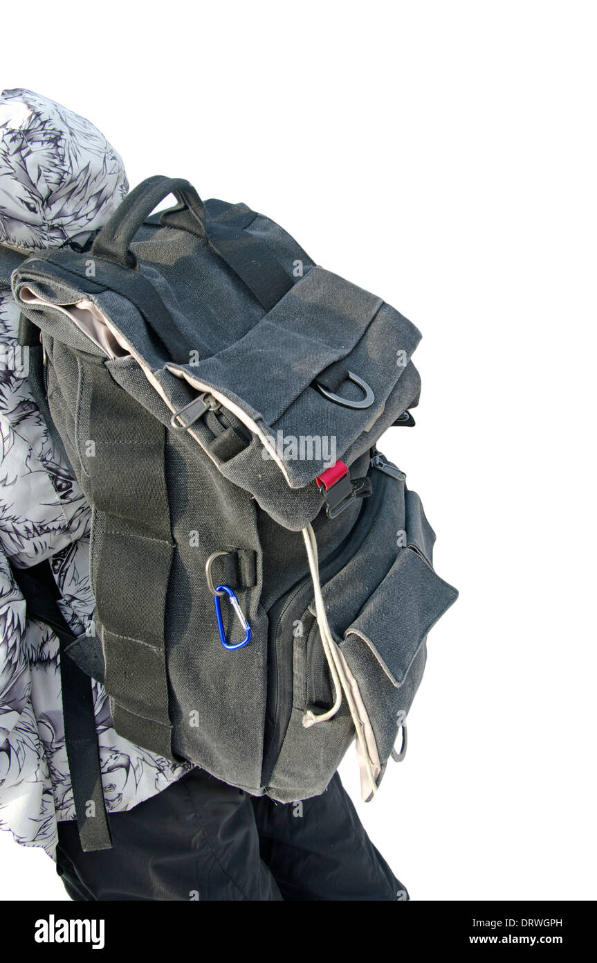 Back view of backpack looking up. olated over white background Stock ...