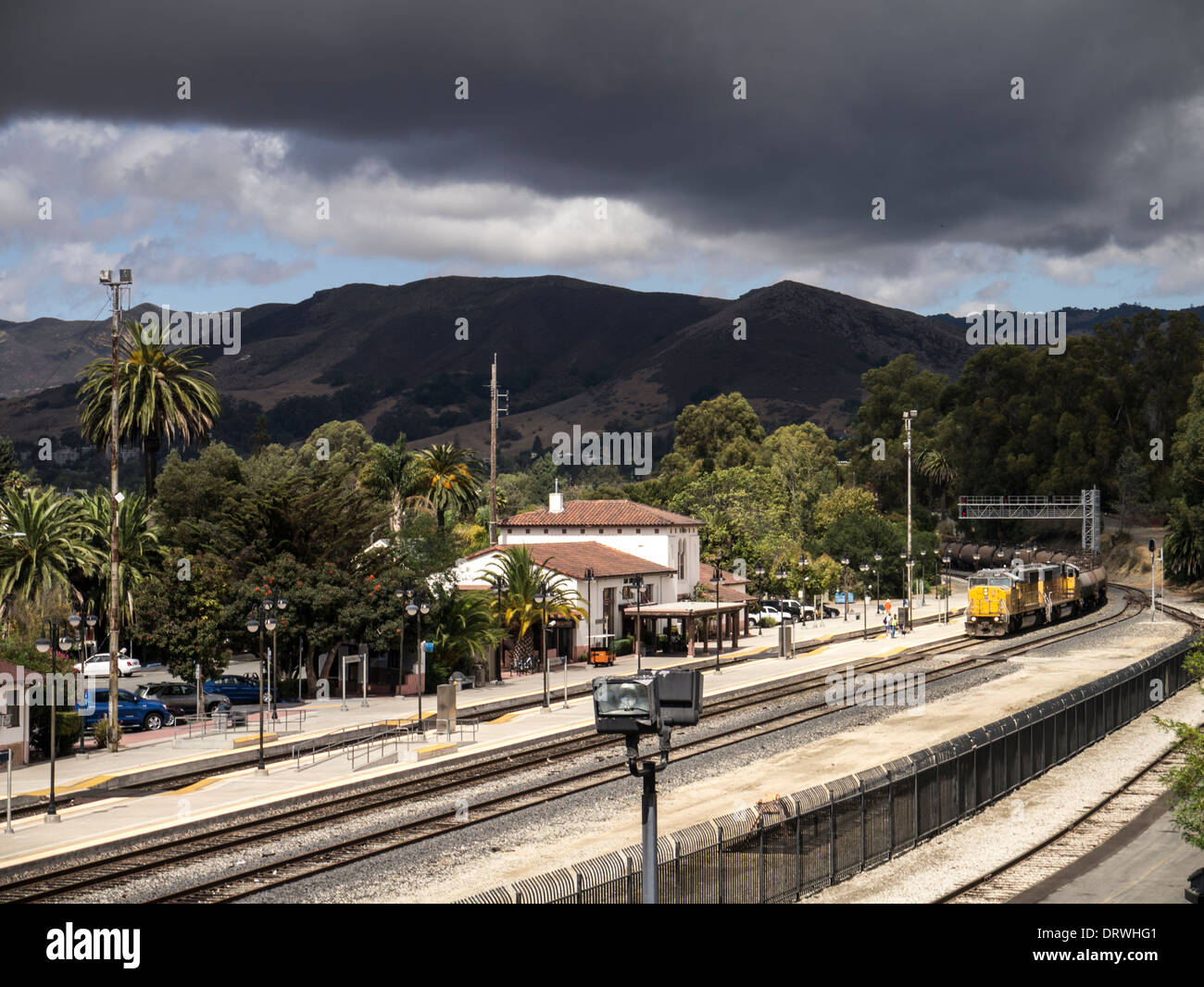 A Union Pacific freight train waiting in San Luis Obispo station ...