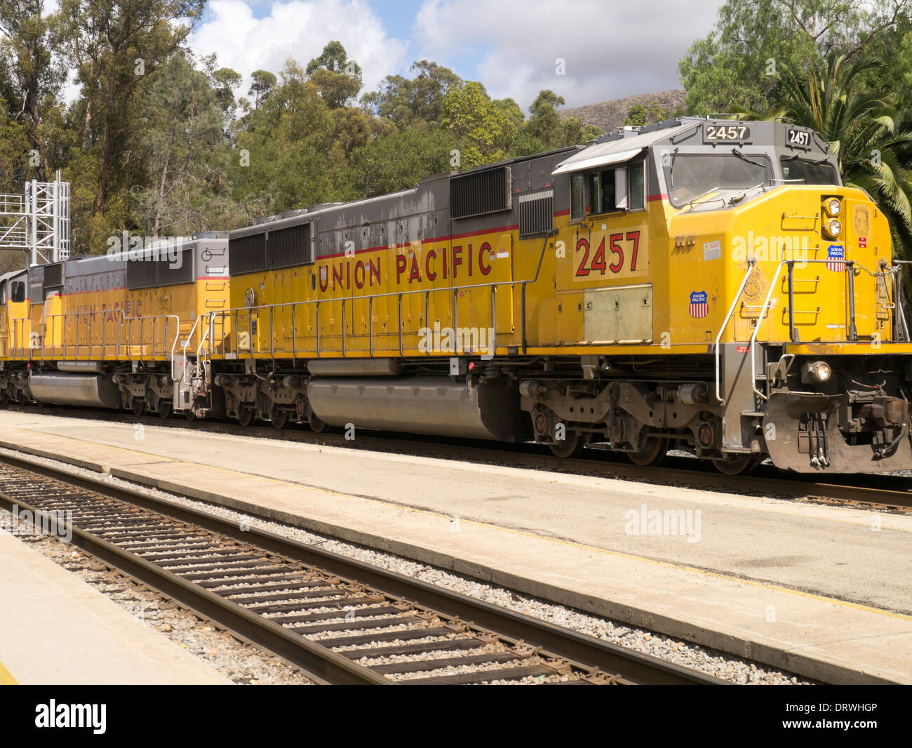 A Union Pacific freight train waiting in San Luis Obispo station ...