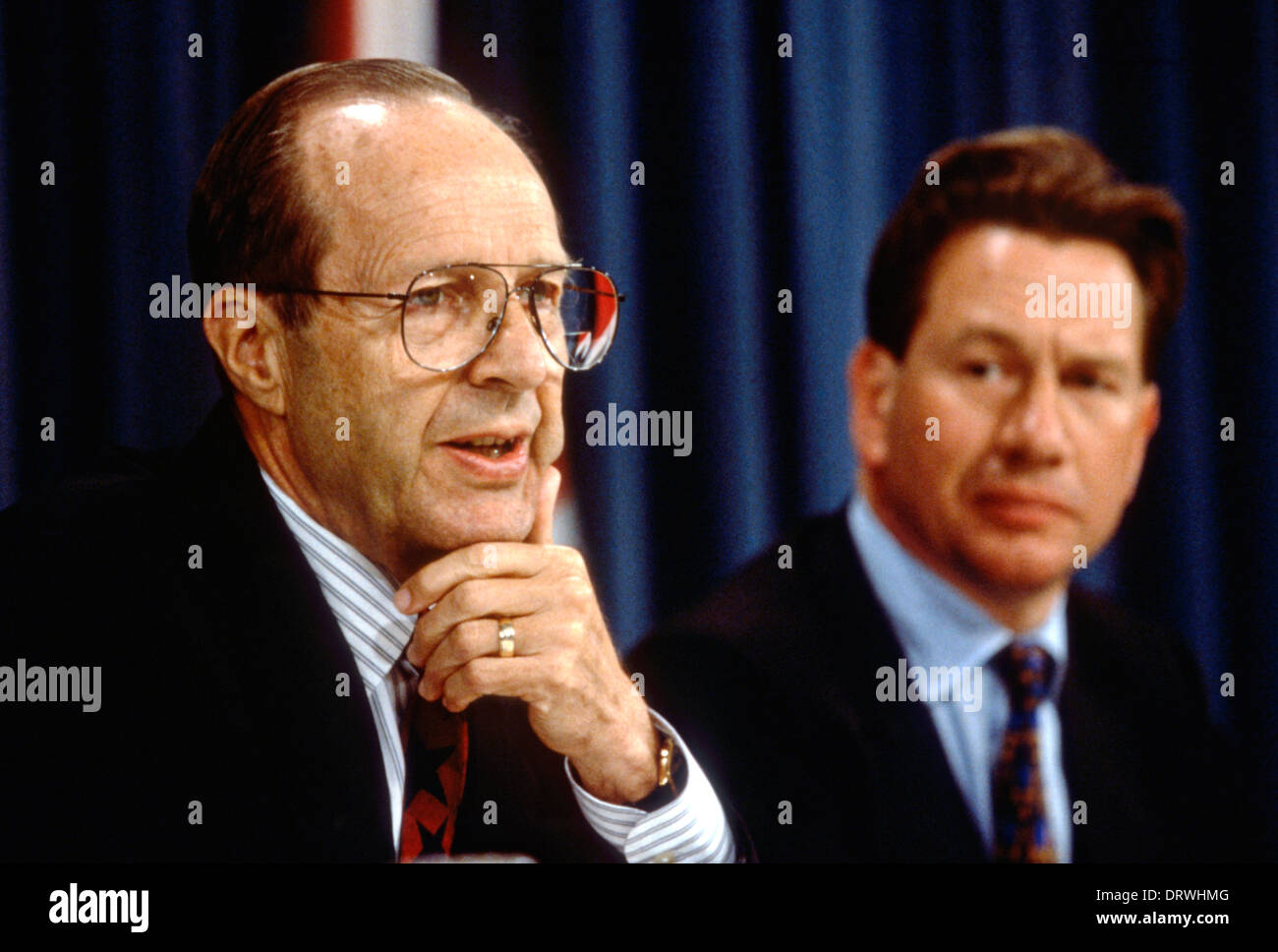 US Defense Secretary William Perry with Michael Portillo the UK Defence ...