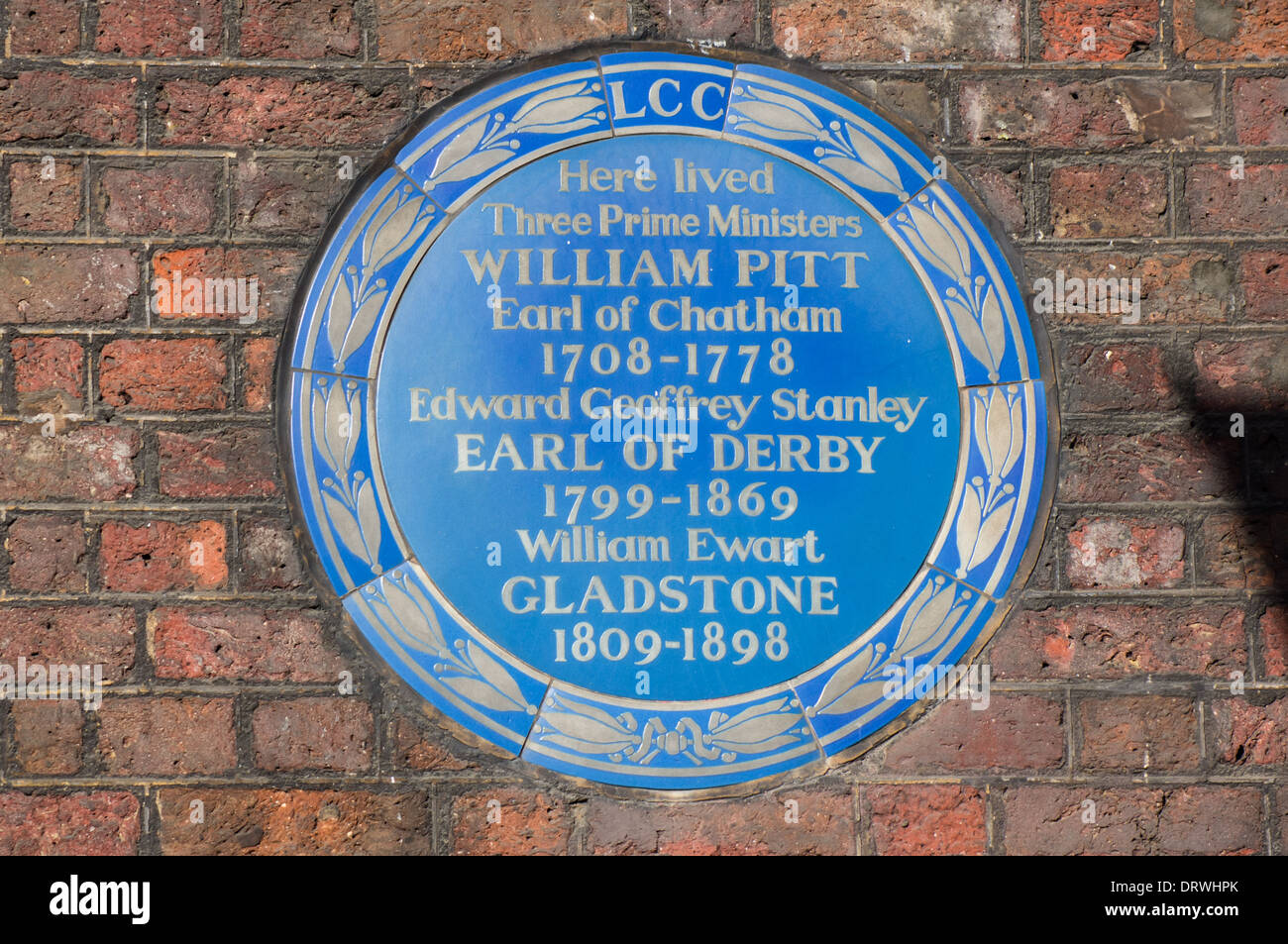 Blue Plaque of William Pitt, Edward Smith-Stanley, William Ewart ...