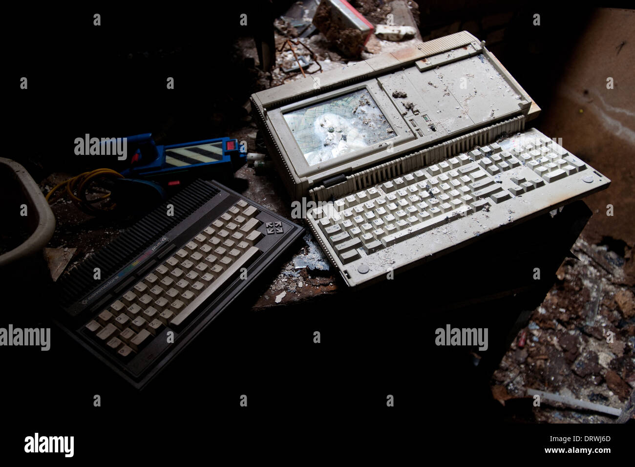 Two old smashed computers Stock Photo - Alamy
