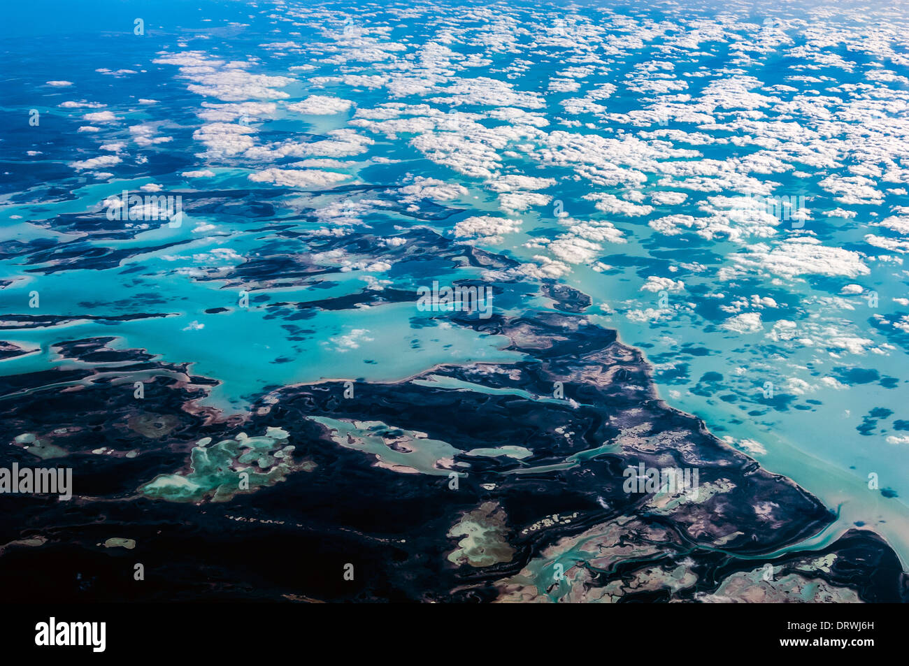 andros island,caribbean,cloud patterns taken from a plane in the ...