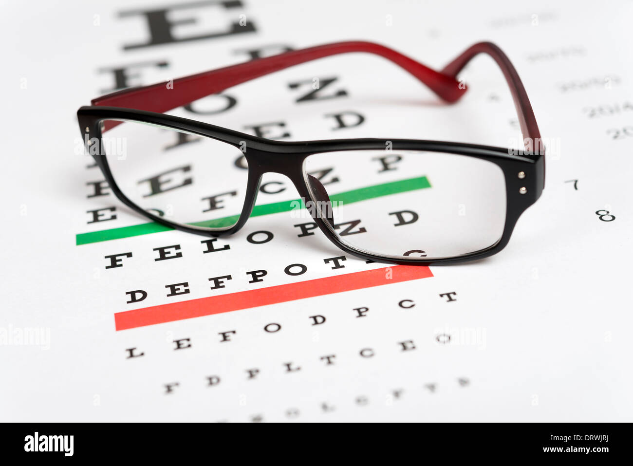 Eyeglasses on the eye chart background Stock Photo - Alamy