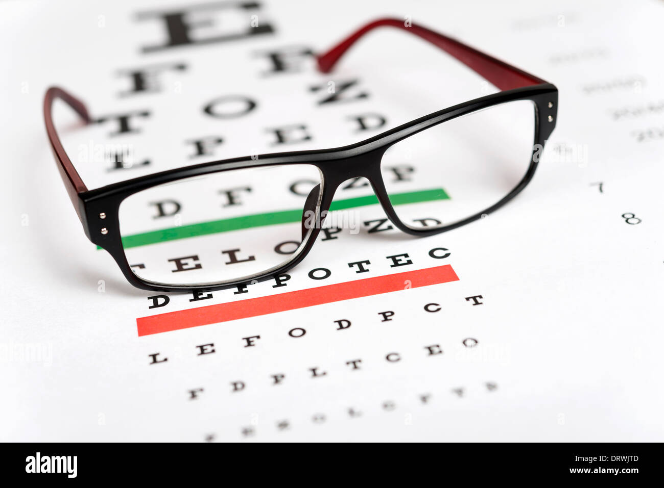 Eyeglasses on the eye chart background Stock Photo - Alamy
