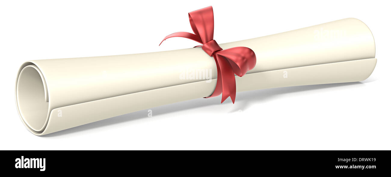 Classic diploma roll with red ribbon knot Stock Photo - Alamy