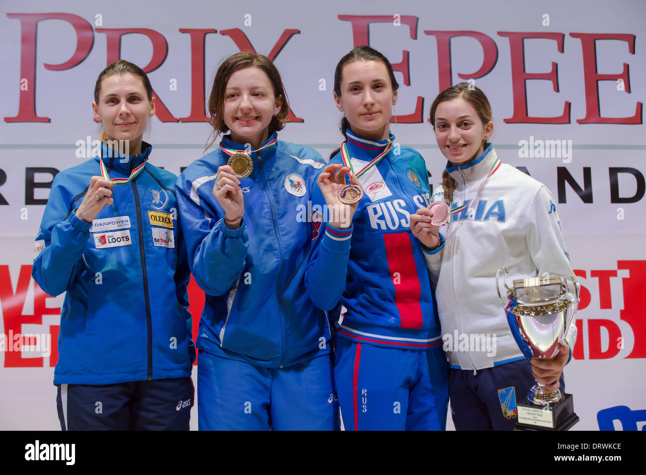 Budapest, Hungary. 2nd Feb, 2014. Gold medalist Ana Maria Branza (2nd L ...