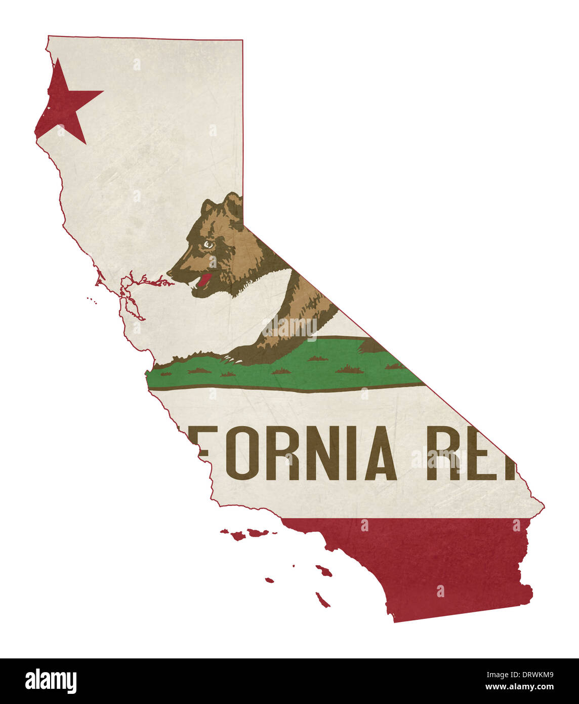Grunge state of California flag map isolated on a white background, U.S ...