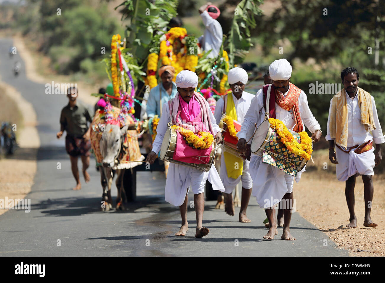 Indian ceremony dedicated to Devi - preparation and transport of the ...