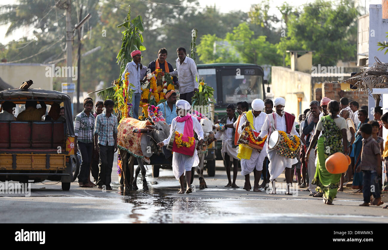 Indian ceremony dedicated to Devi - transport of the statue of Devi ...