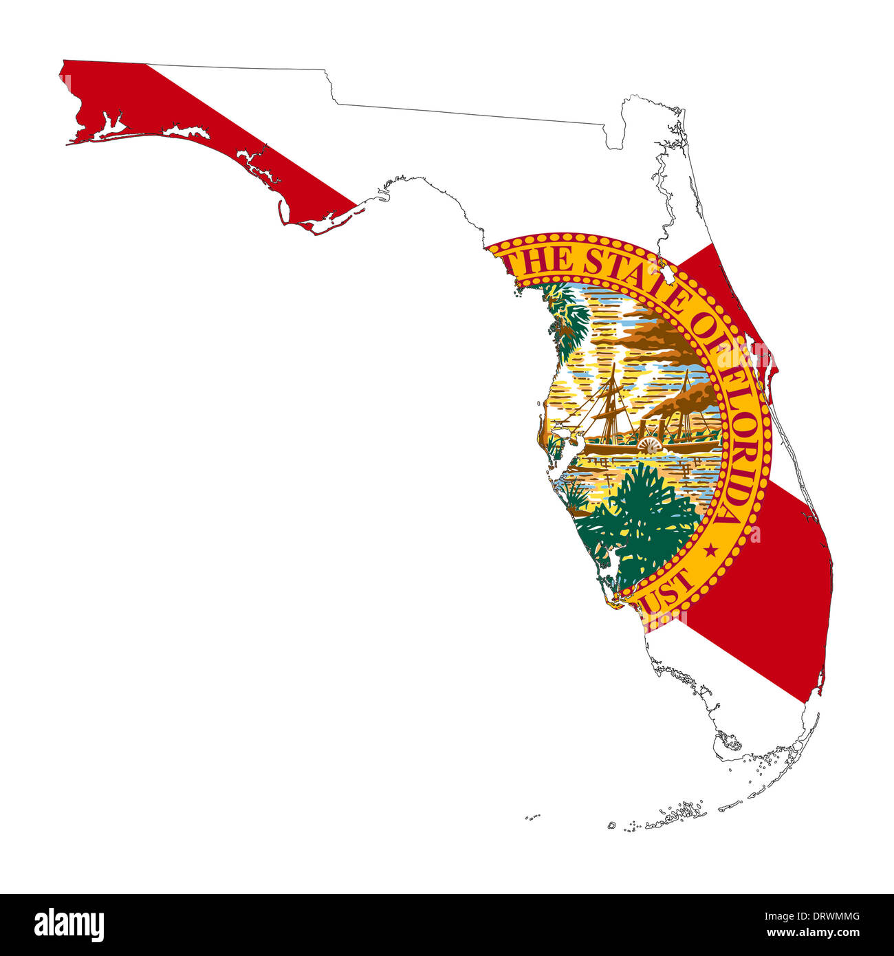 State of Florida flag map isolated on a white background, U.S.A Stock ...