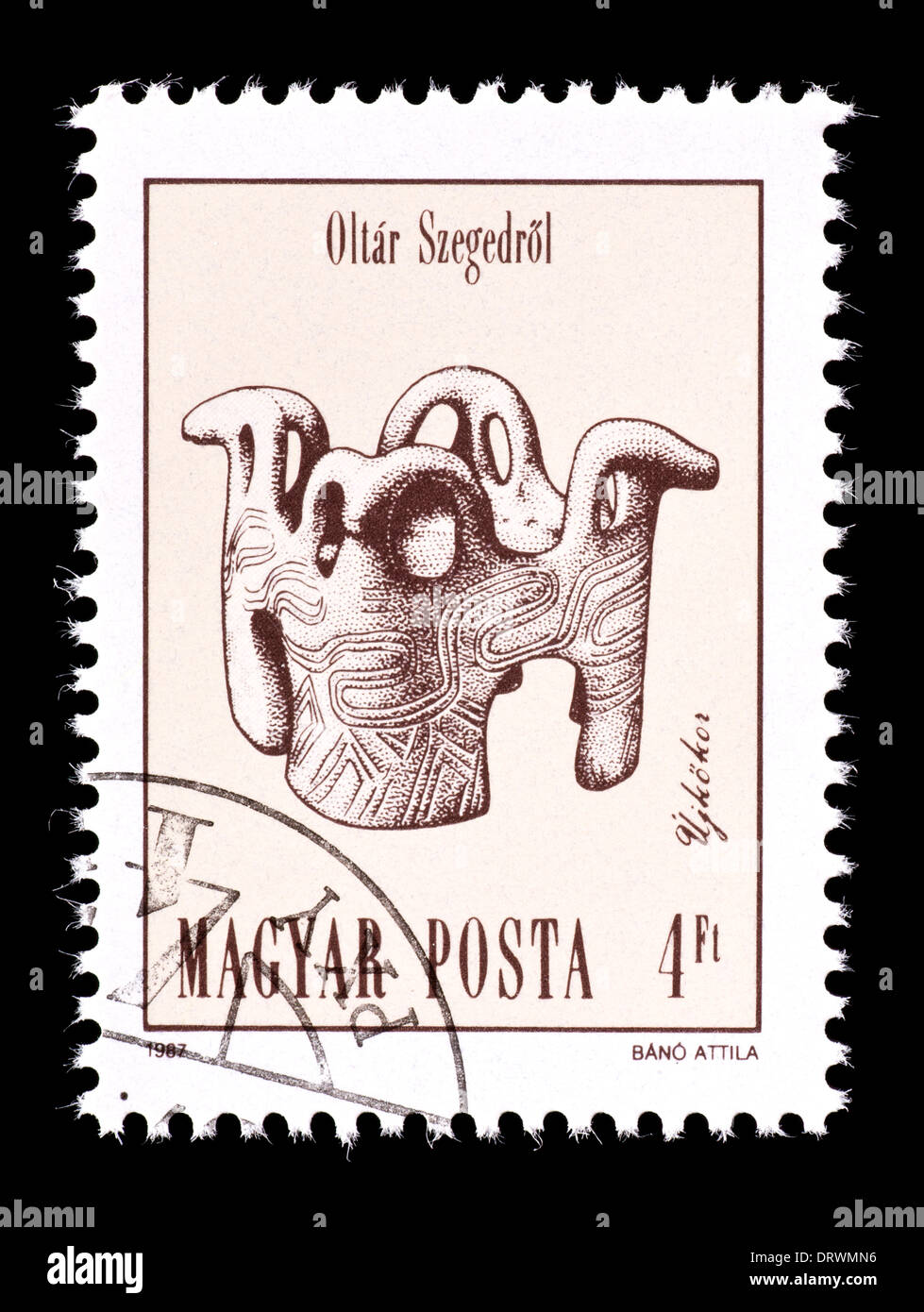 Postage stamp from Hungary depicting an alter from Szeged (Neolithic or ...