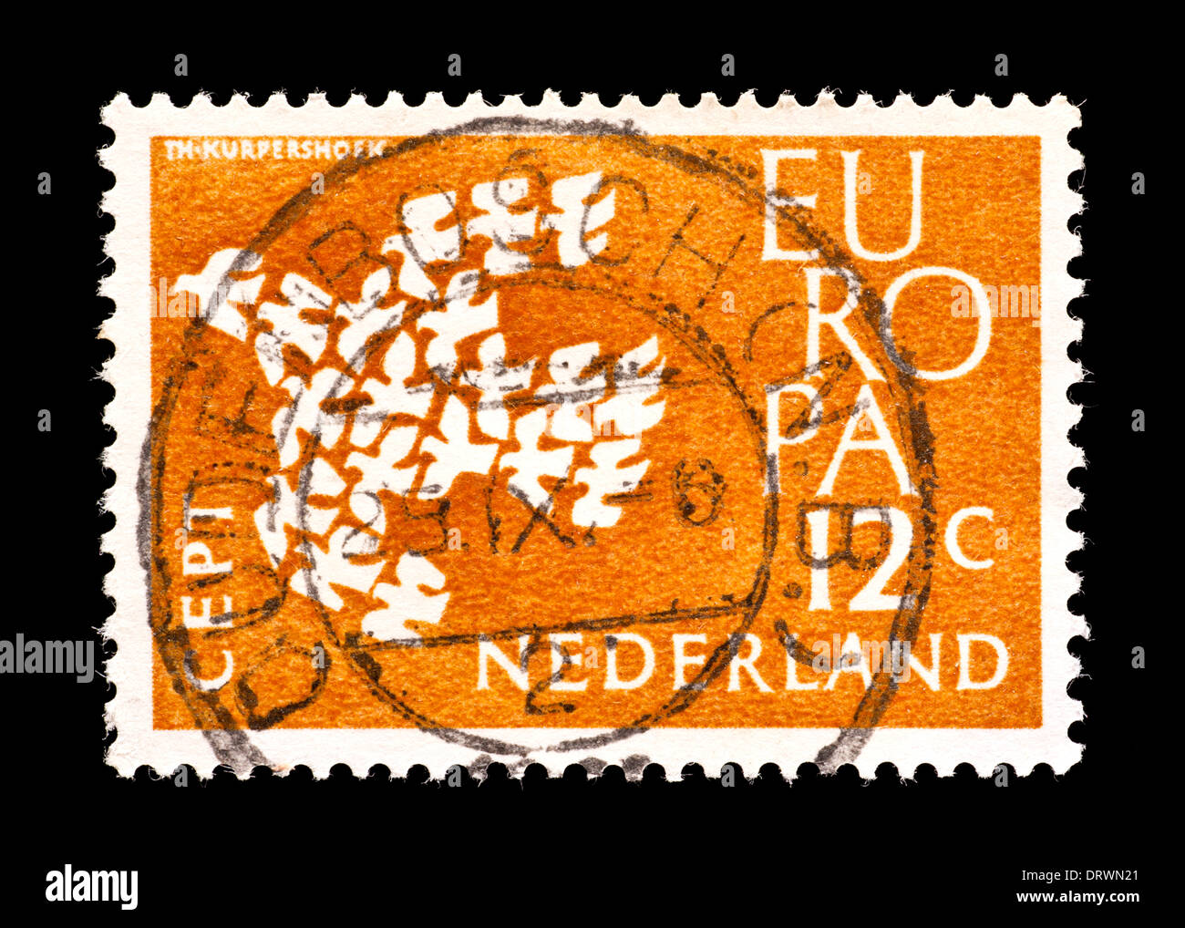 Postage stamp from the Netherlands depicting a dove, issued as a common ...