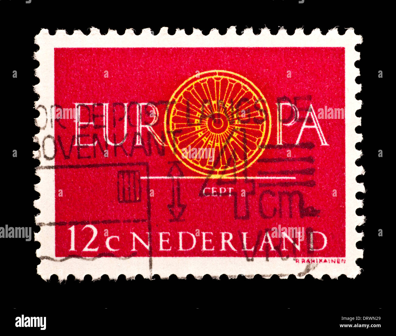 Postage stamp from the Netherlands depicting a spoked wheel, Europa ...