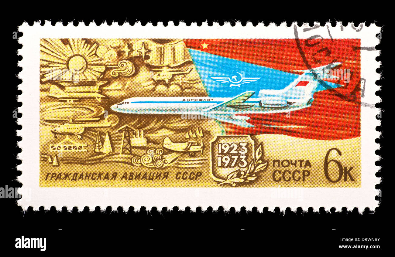 Postage stamp from the Soviet Union (USSR) depicting a TU-154 turbojet ...