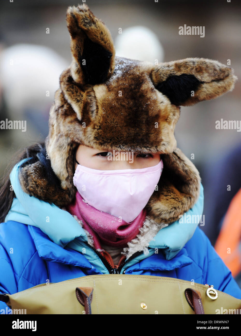 Harbin, China's Heilongjiang Province. 3rd Feb, 2014. A girl in cold ...