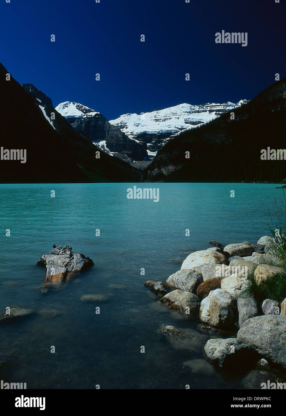 Mount Victoria at dusk, Victoria Glacier and Lake Louise, Banff ...