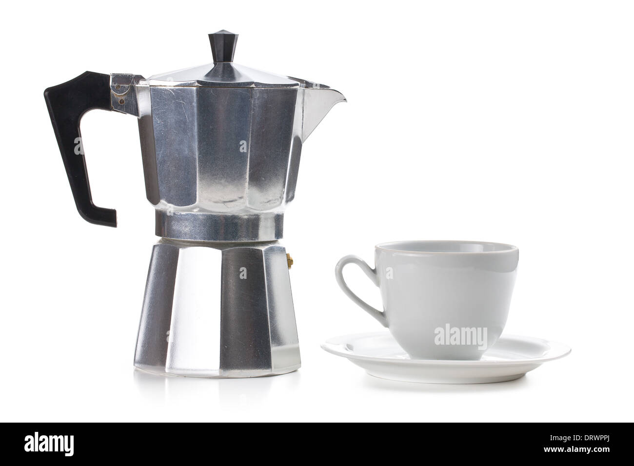 coffee maker with ceramic cup on white background Stock Photo - Alamy
