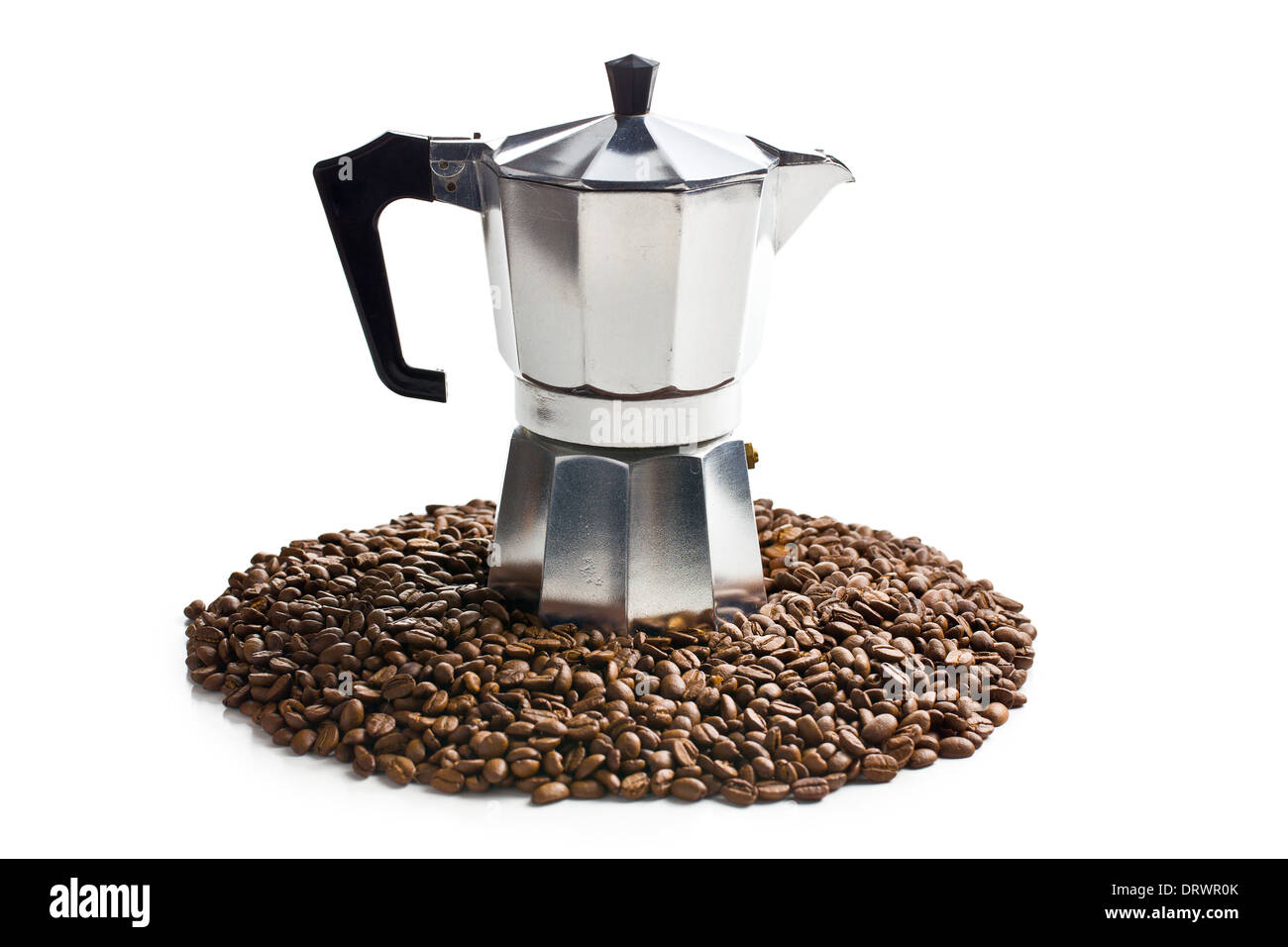 coffee maker with coffee beans on white background Stock Photo - Alamy