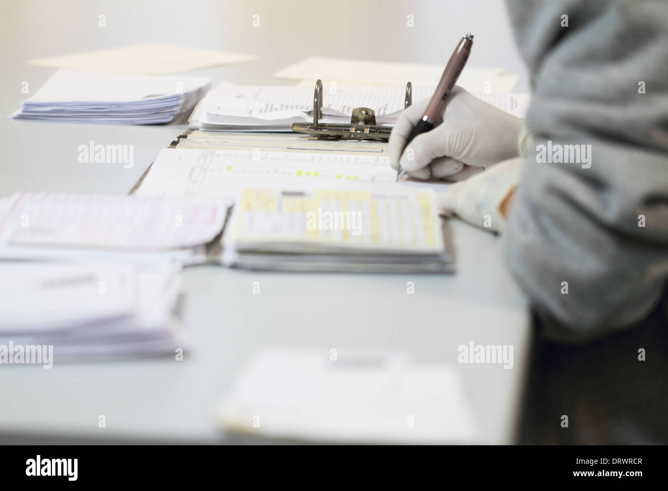woman technician in histology labor controlling the work flow Caucasian ...